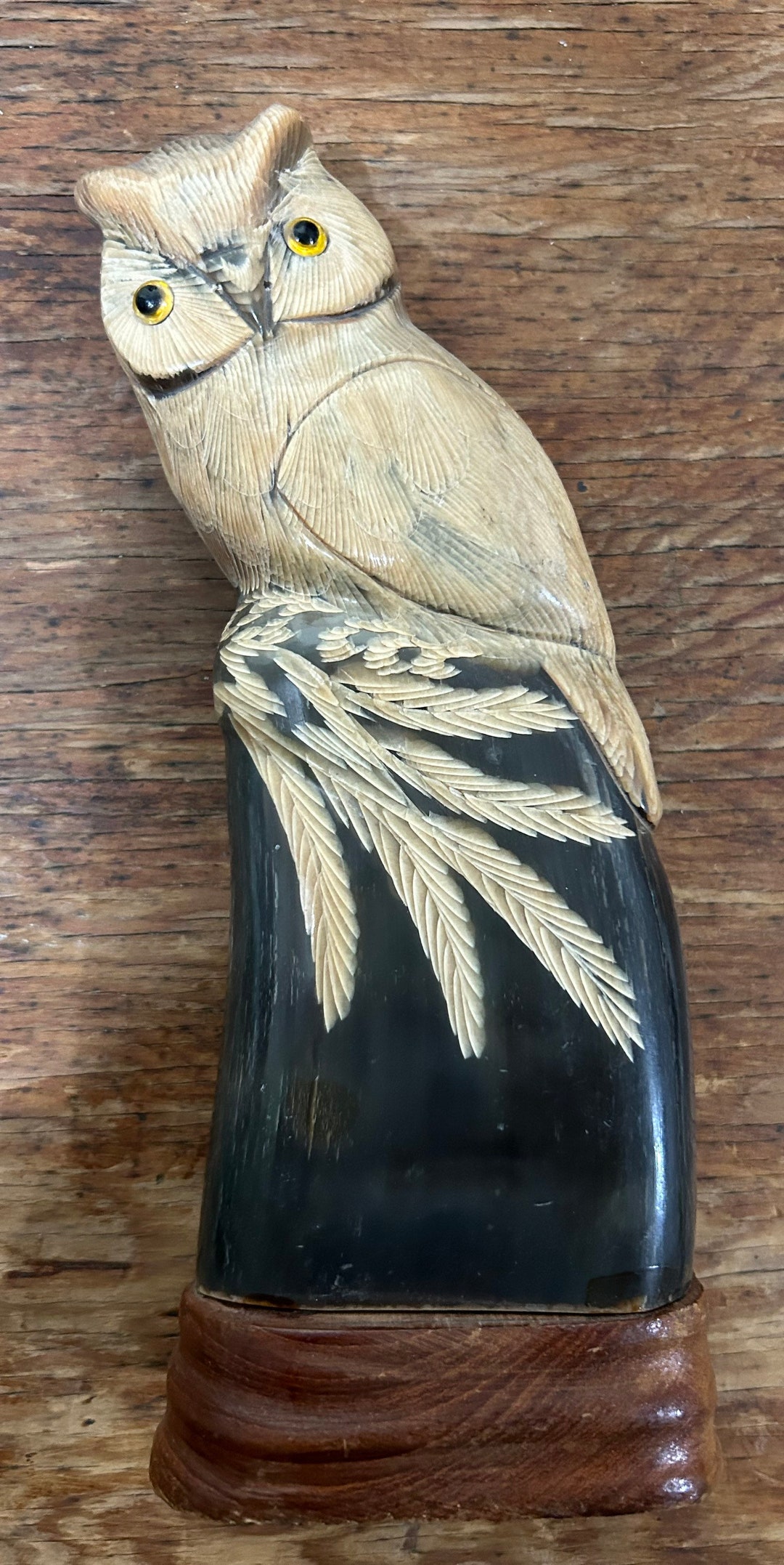 Wildlife Hand Carved Owl Made of Buffalo/bison Horn. Old Scrimshaw Art ...