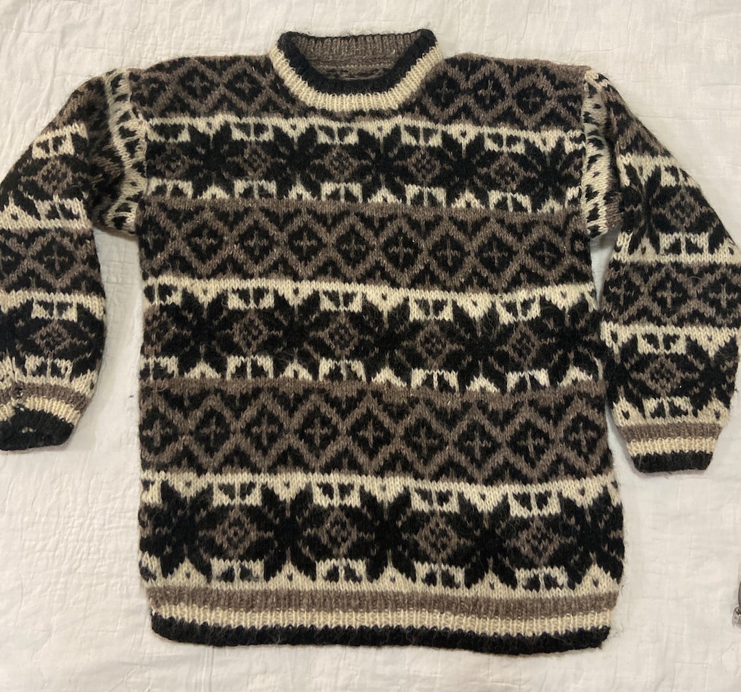 Nepal Made All Wool Bulky Vintage Large Sweater in Browns/beige/ Creamy ...