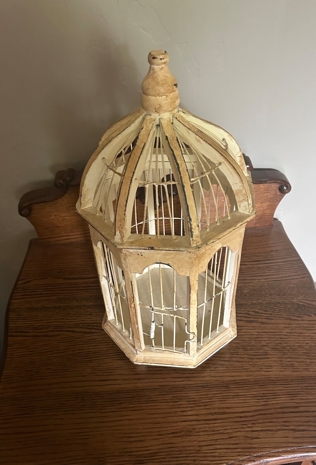 Shabby Chic Wooden and Metal Old Vintage Bird Cage With Spring Loaded ...