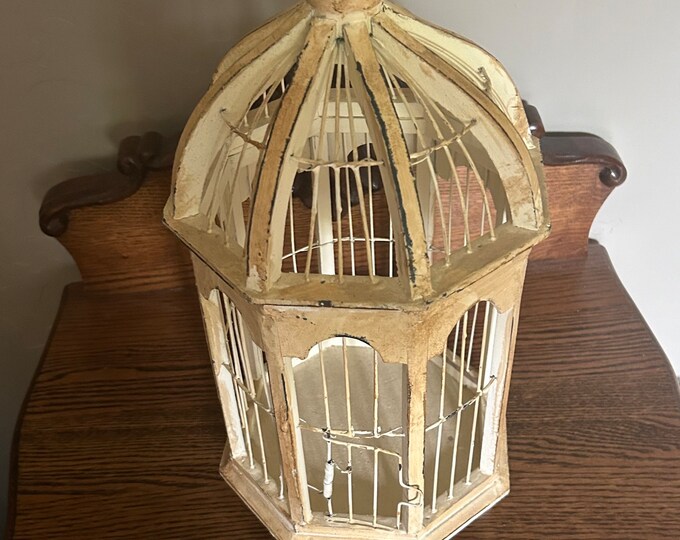 Shabby Chic Wooden and Metal Old Vintage Bird Cage With Spring Loaded ...