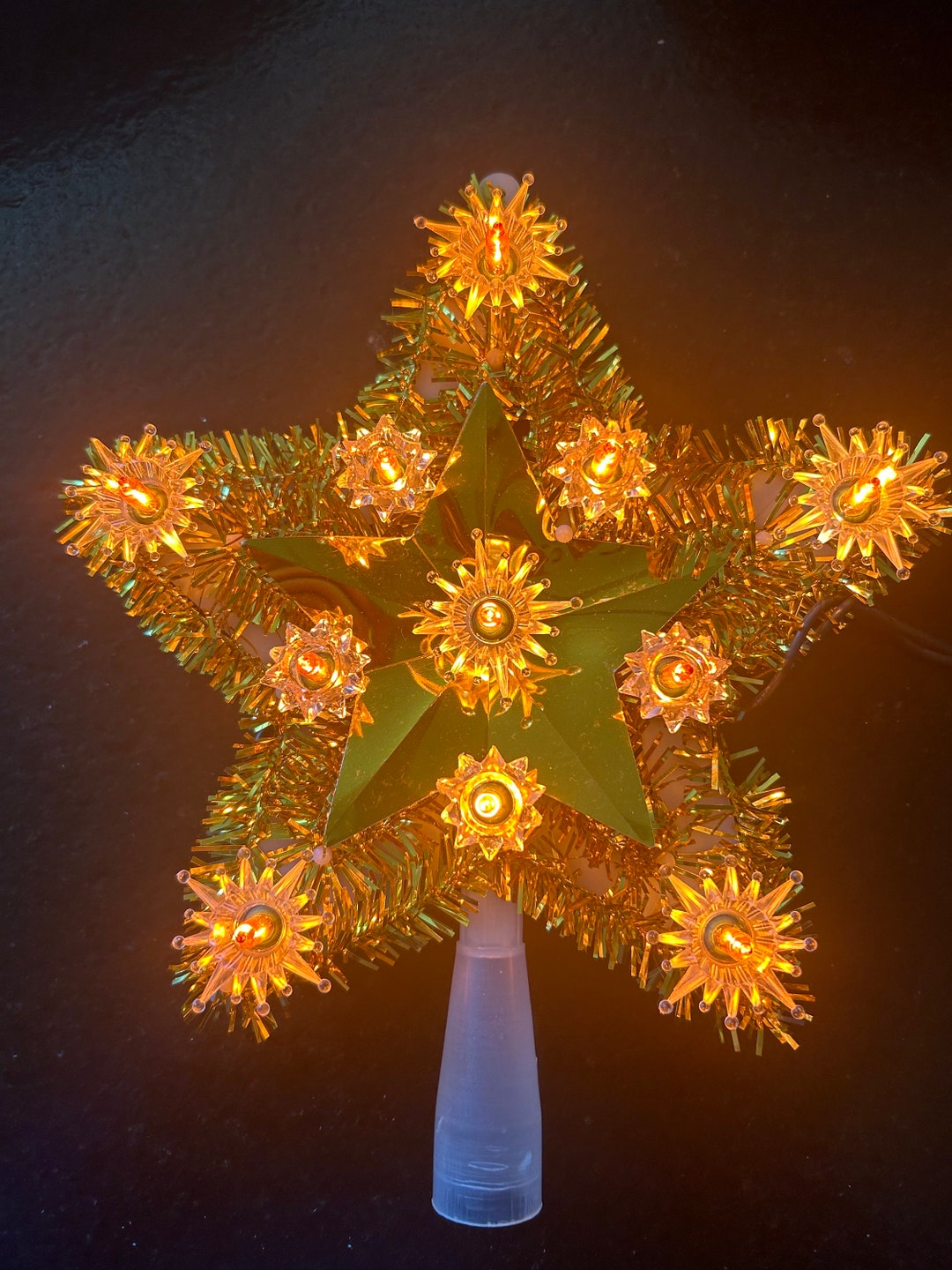 Lighted Vintage Star Tree Topper Star With Gold Colored Tinsel - Etsy