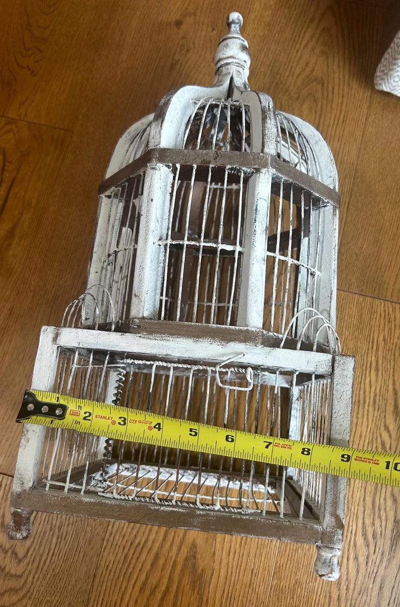 Vintage Metal and Wood Rustic Old White Bird Cage With Access Door ...