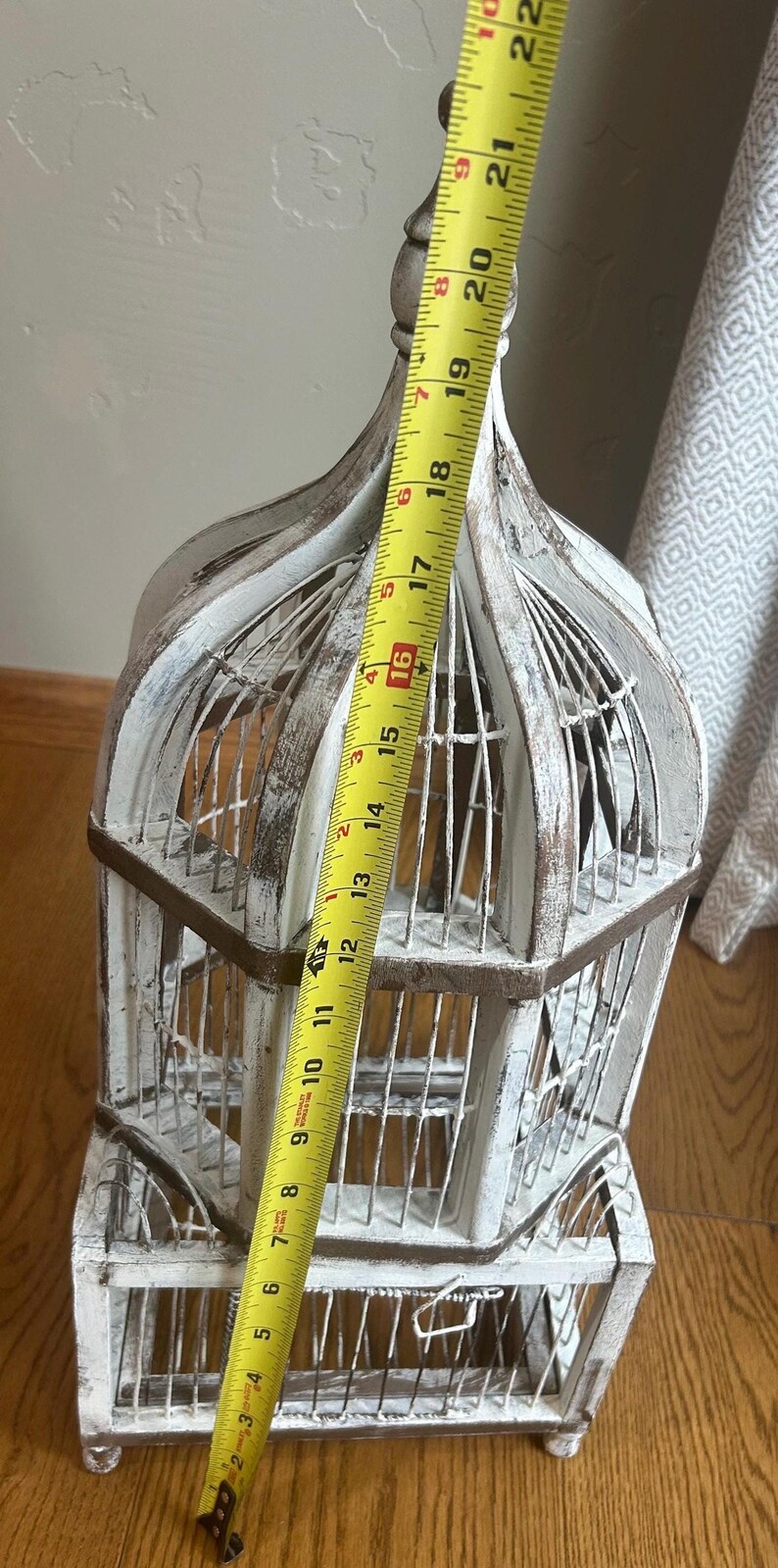 Vintage Metal and Wood Rustic Old White Bird Cage With Access Door ...