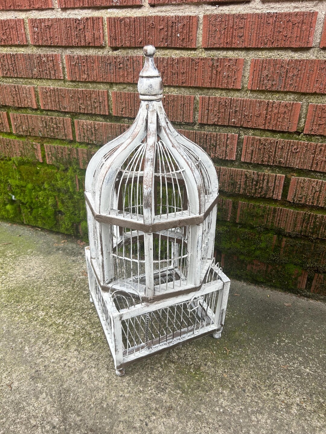 Vintage Metal and Wood Rustic Old White Bird Cage With Access Door ...