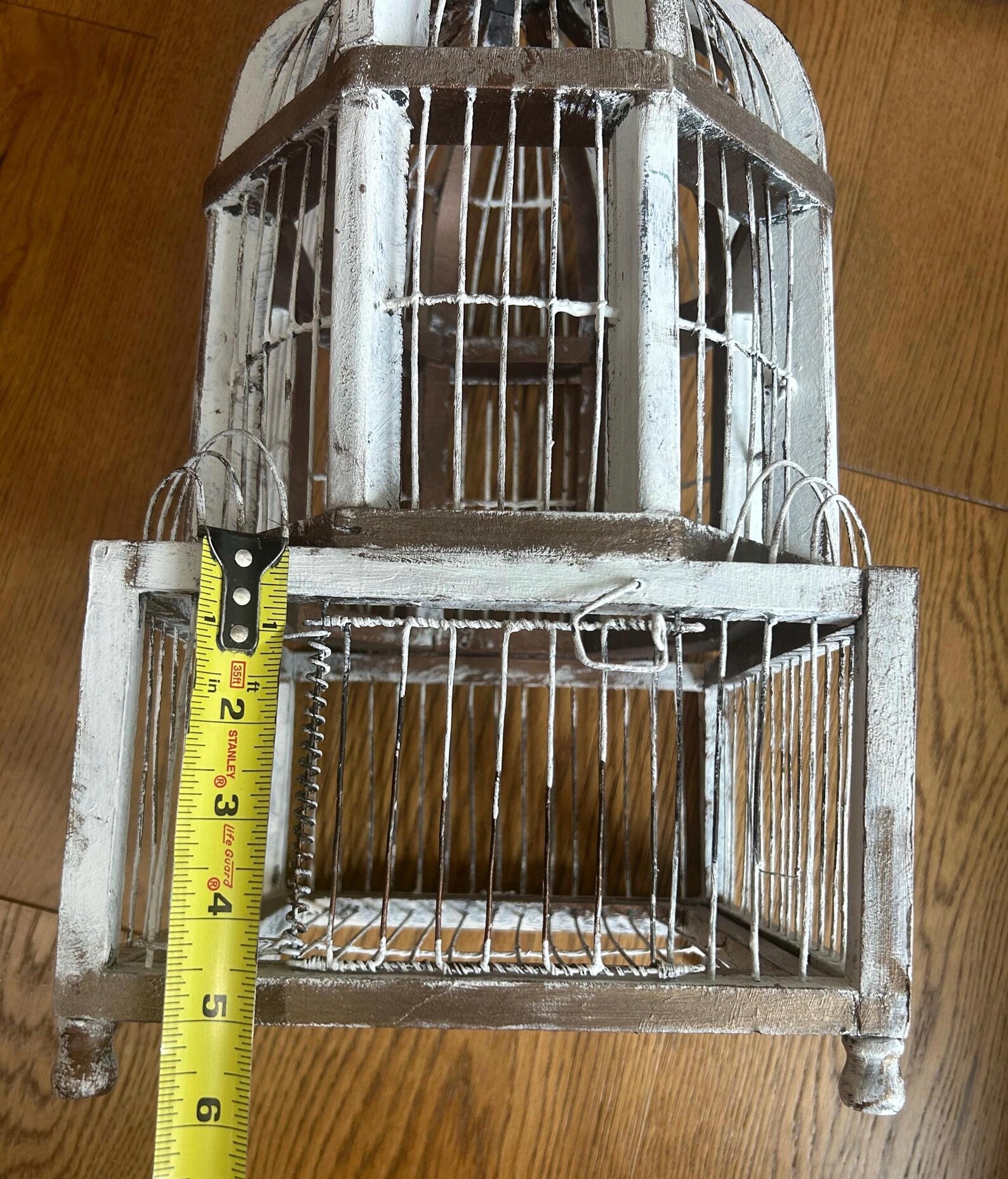 Vintage Metal and Wood Rustic Old White Bird Cage With Access Door ...
