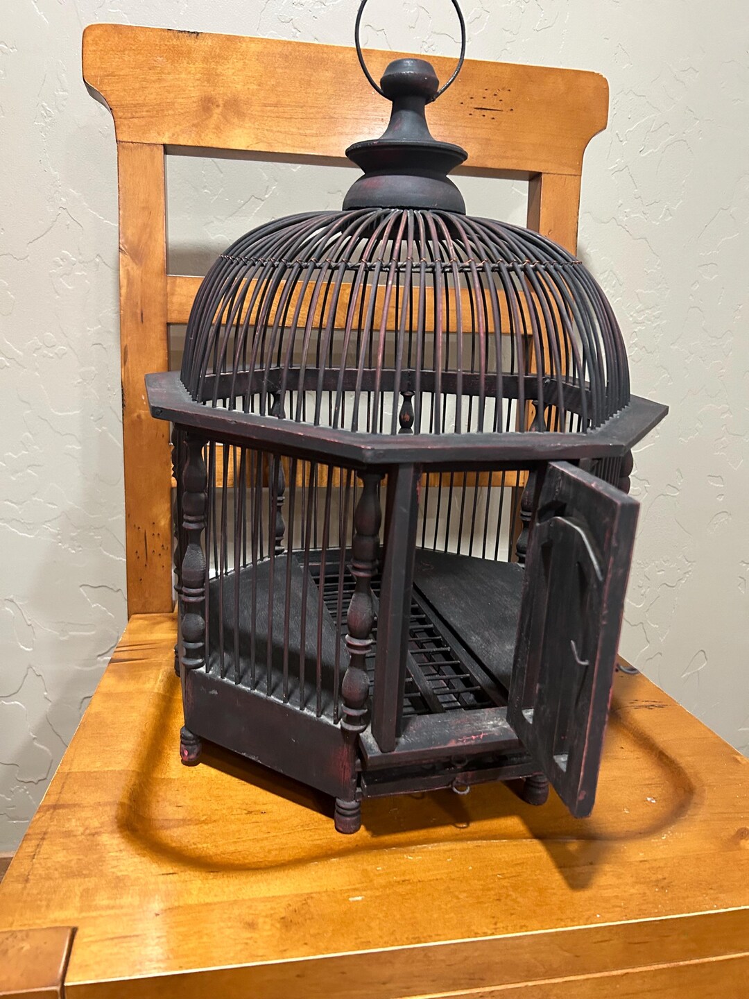 Vintage Metal and Wood Black Large Bird Cage With Access Door.really ...