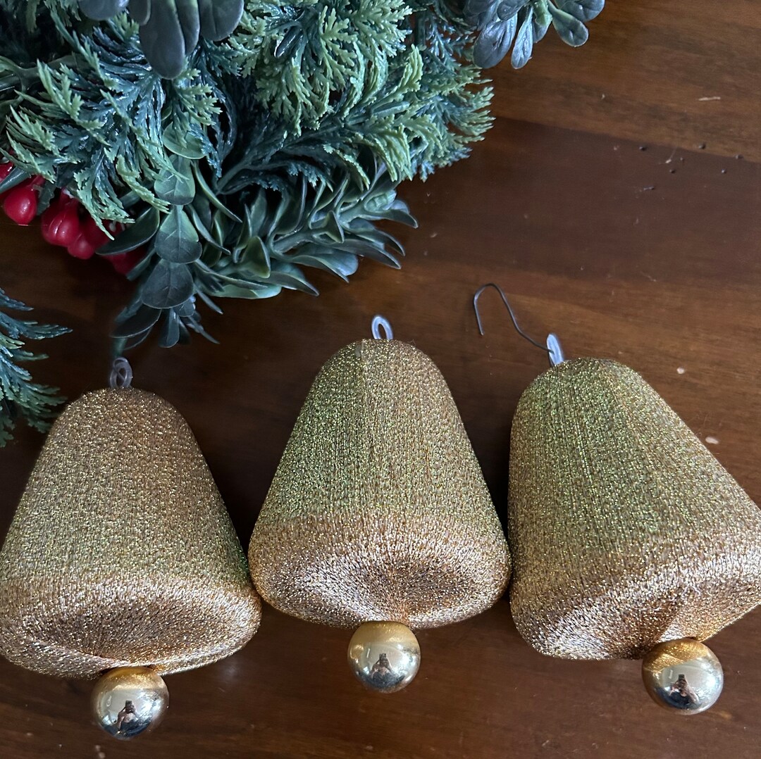 Mid Century Vintage Baubles Bell Shaped Ornaments Covered With a ...