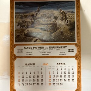 1980 Western Theme Calendar From Case Power and Equipment of Rexburg ...