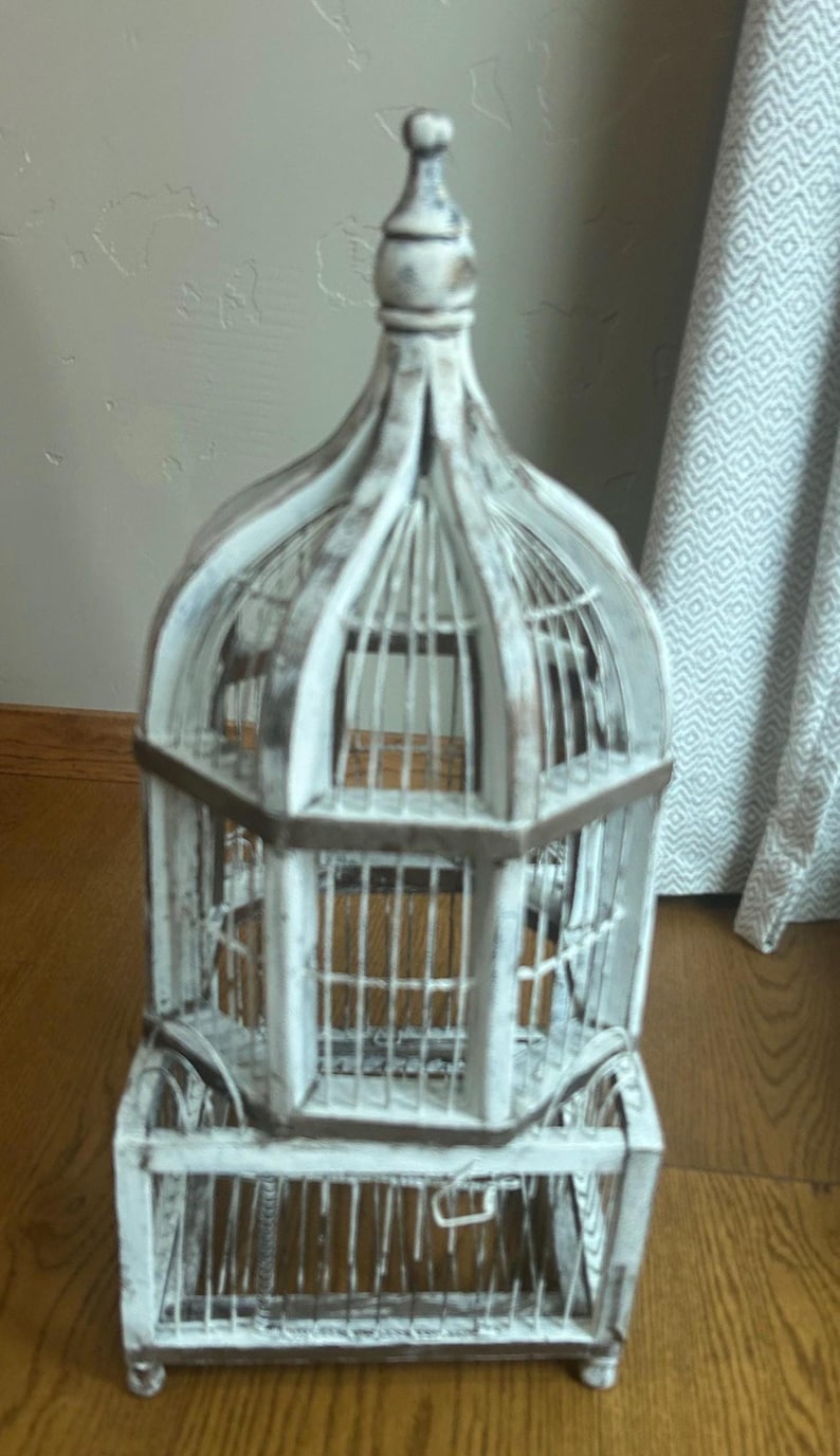 Vintage Metal and Wood Rustic Old White Bird Cage With Access Door ...