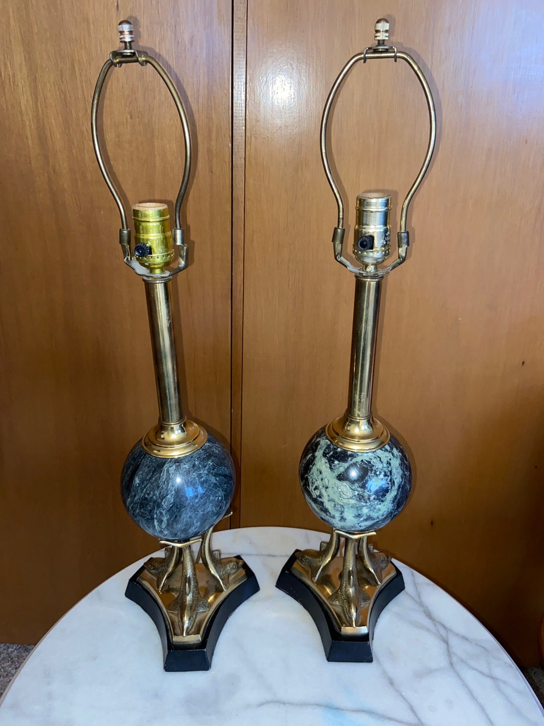 Set of Dolphins/heavy Vintage Bronze and Marble Sculptural Triple ...