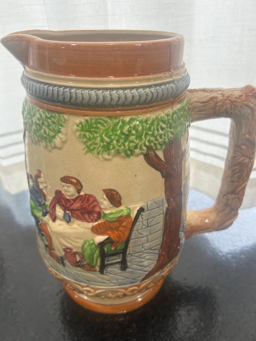 Japan Made Handpainted Pitcher With High Relief Colorful Figures! Great ...