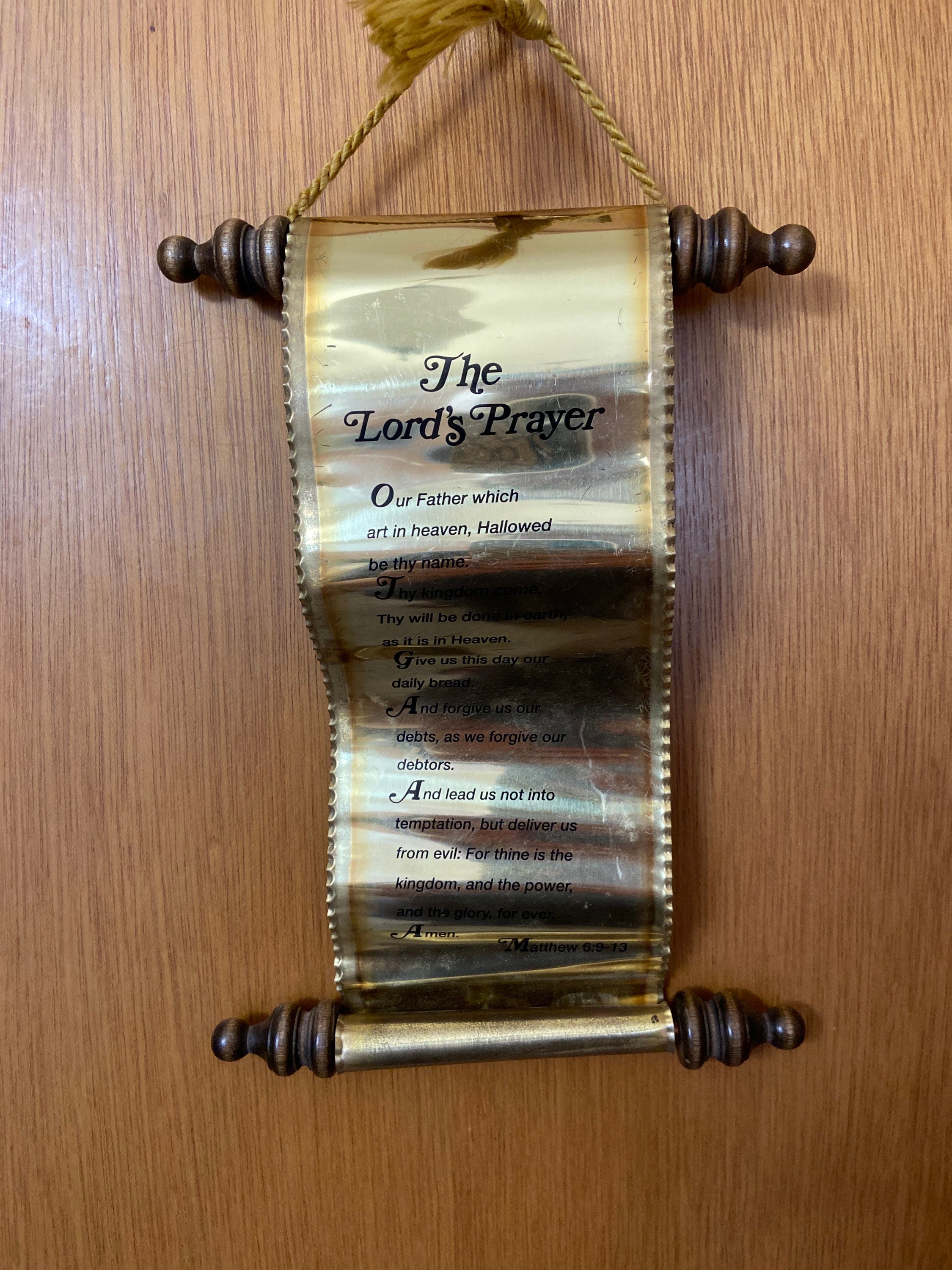 Vintage Brass and Wood Scrolled Lords Prayer Wallhanging - Etsy