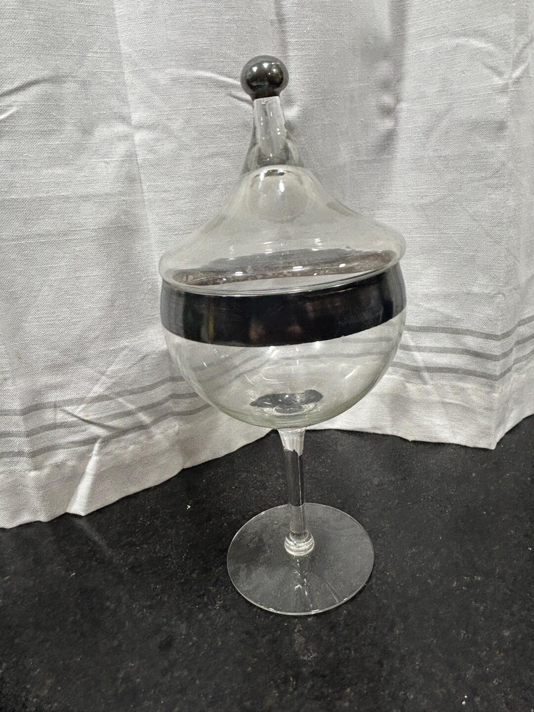 Dorothy Thorpe Silver Band Collection Blown Glass Covered Candy Dish ...