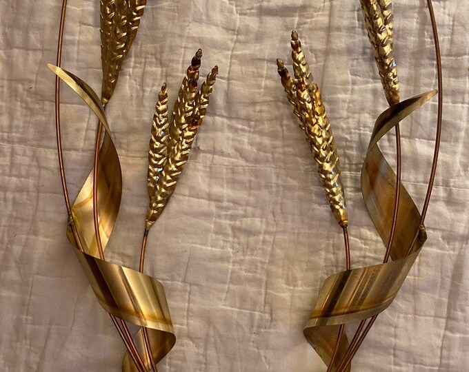 Brass and Copper Wheat MCM Wall Decor Pair - Etsy