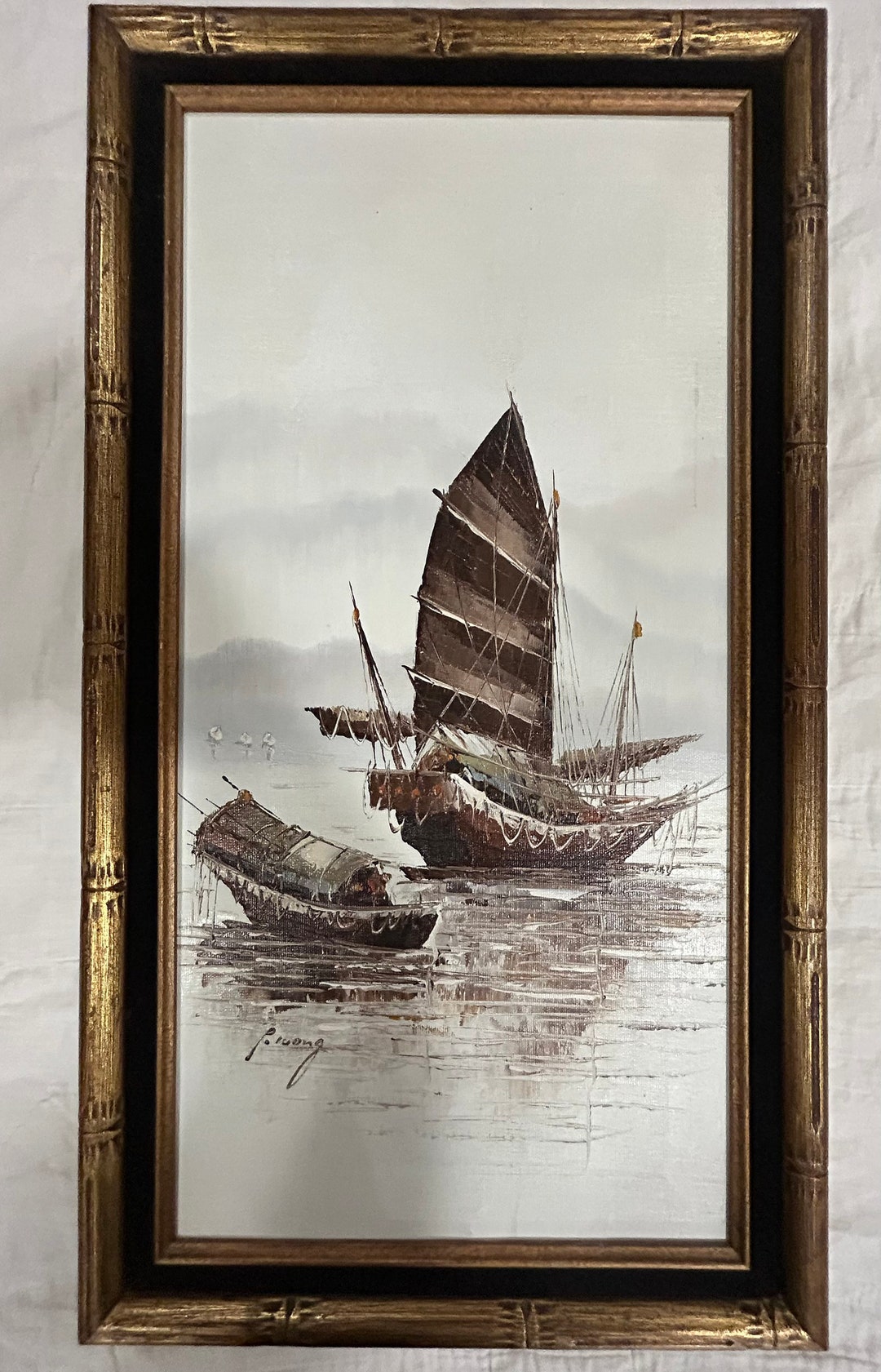 Artist P. Wong Original Oil on Canvas and Framed With a Beautiful Faux ...