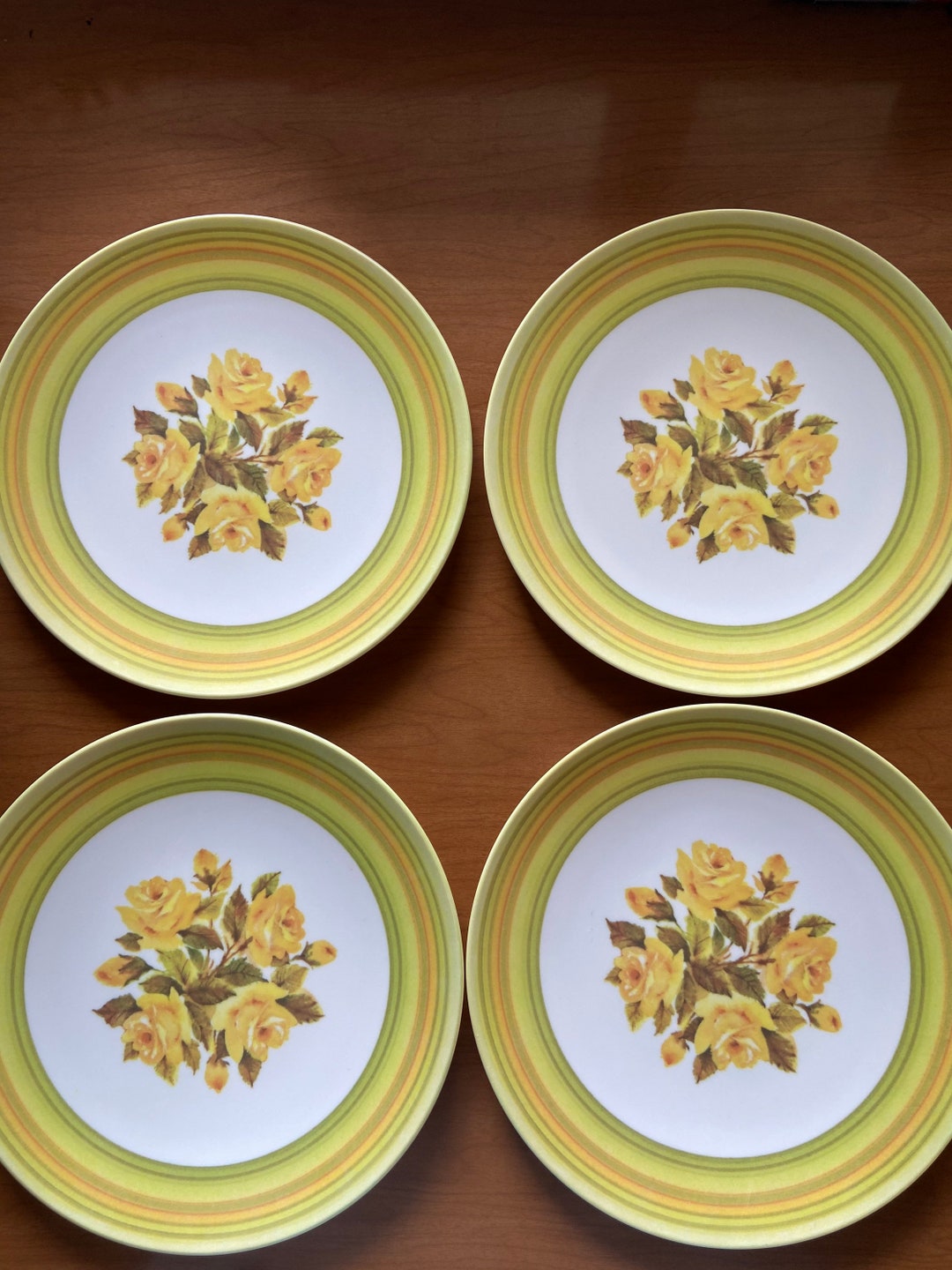 Four Vintage Melamine USA Made Plates With Yellow Roses. - Etsy
