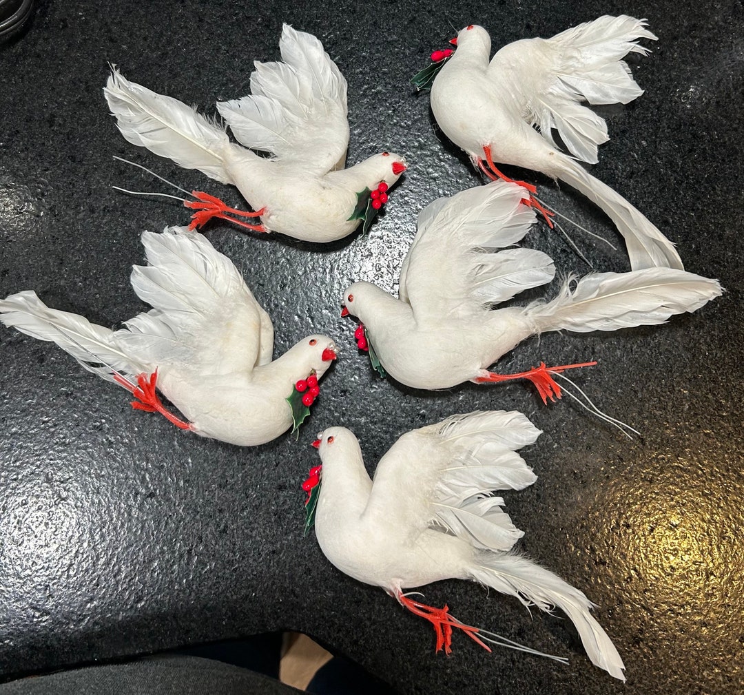 Set of Five Feathered White Dove Birds Craft Type Figures. Doves Are ...