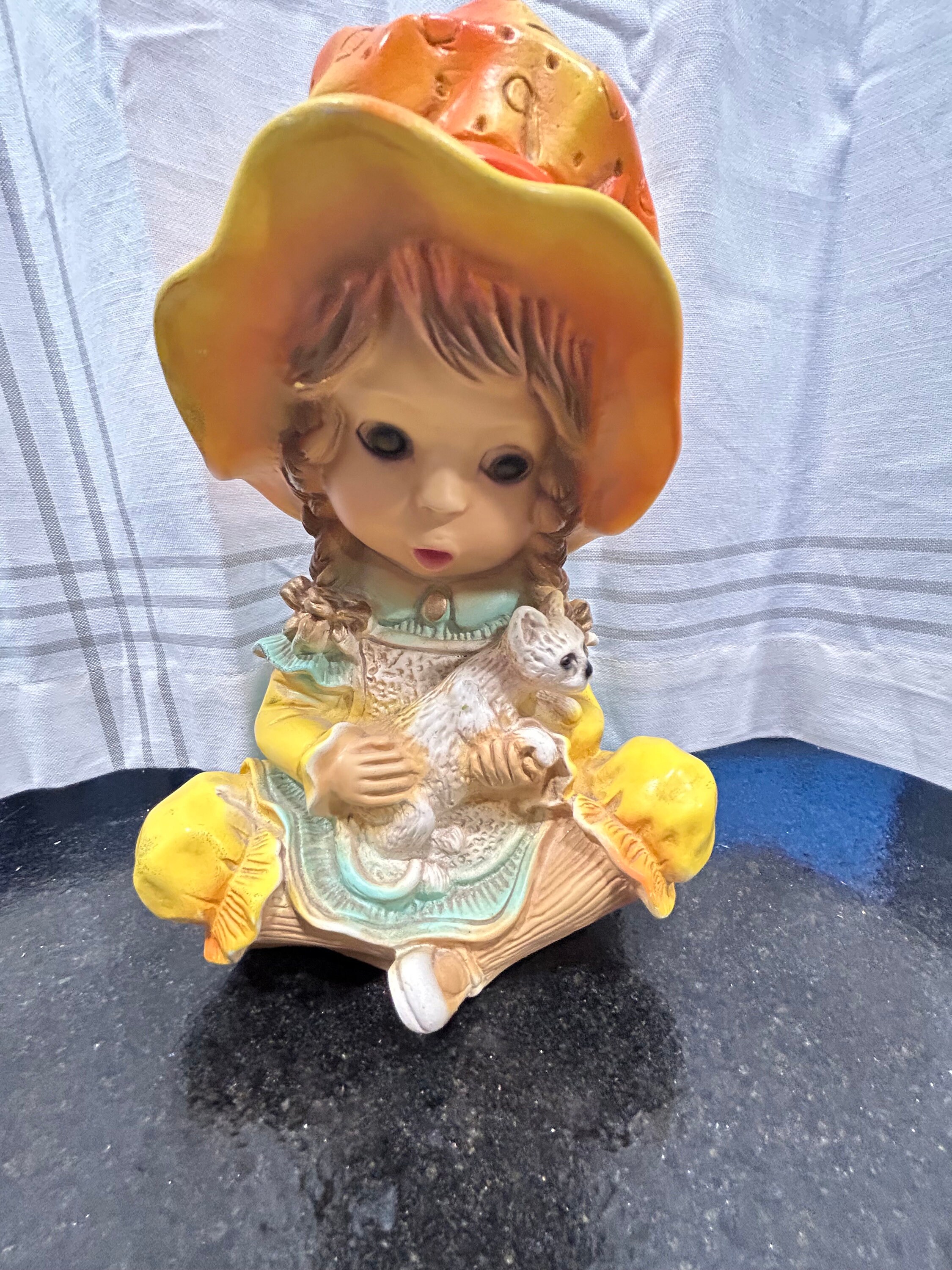 Big Eyed Girl/kitty Cat Made of Plaster.cute on Patio/porch! Marked ...