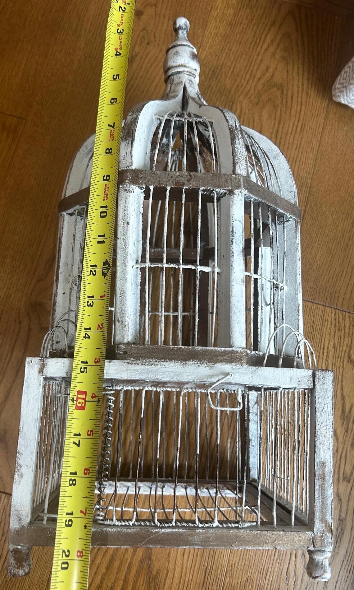 Vintage Metal and Wood Rustic Old White Bird Cage With Access Door ...