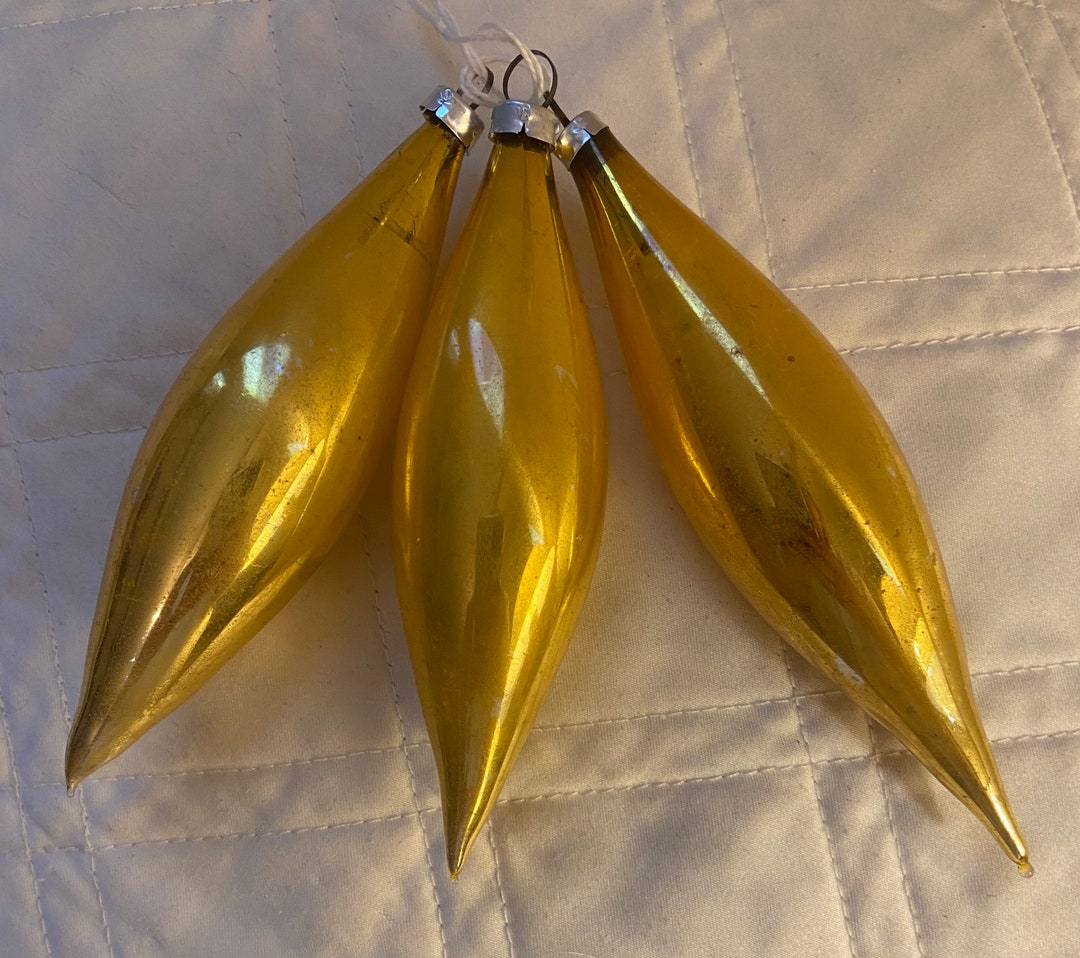 West Germany Blown Glass Torpedo Shaped Gold/yellow Colored 3 Ornaments ...