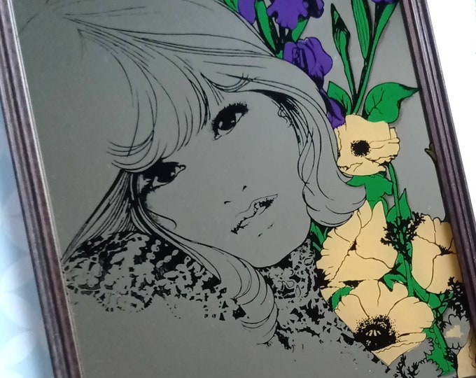 80s Vintage Wooden Frame With a Screen-printed Mirror Woman's Face and ...