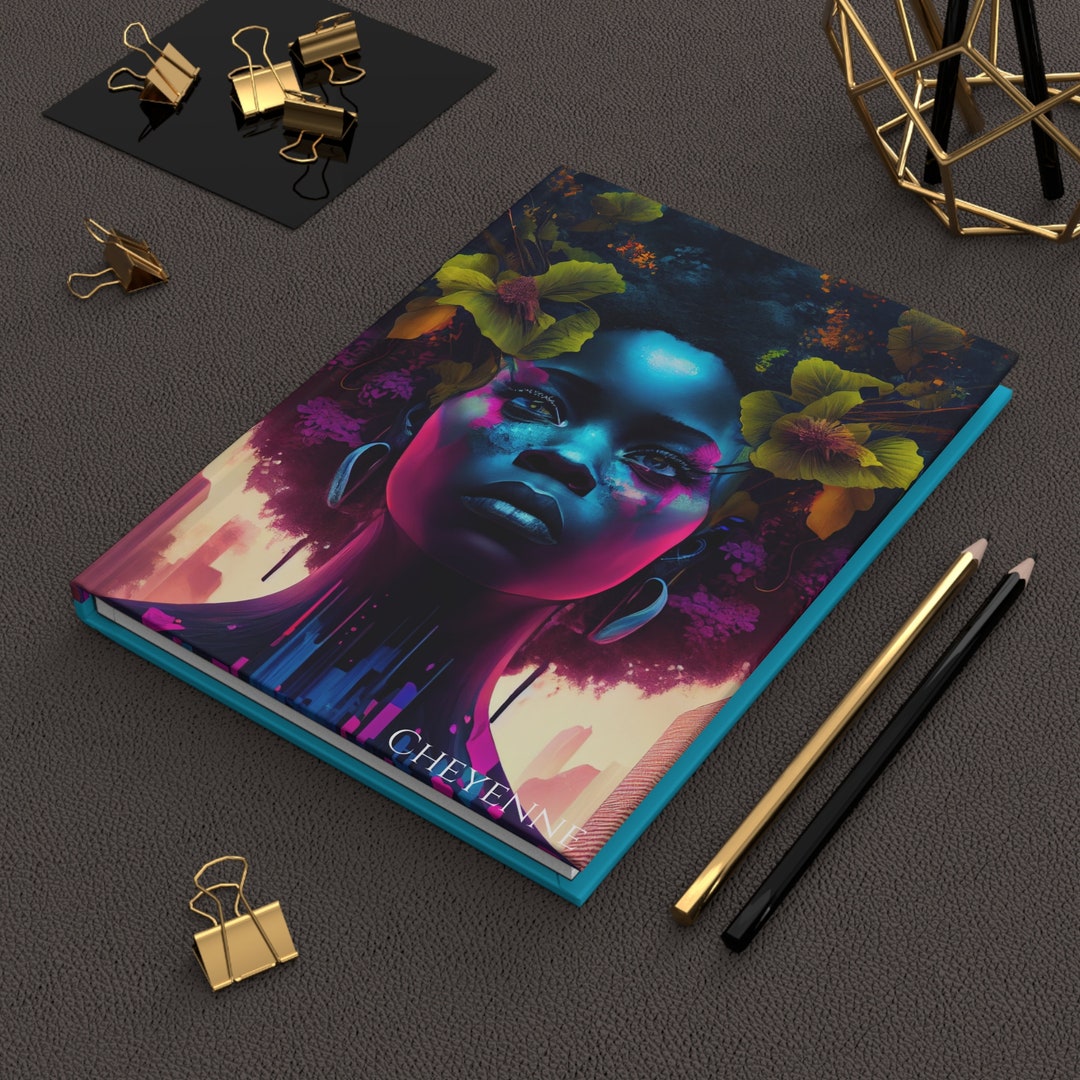 Black Woman Afro Fantasy Personalized Hardcover Journal Matte - Custom ...
