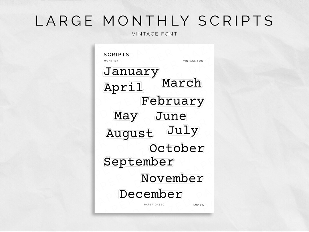 Large Monthly Scripts - VINTAGE Font | Bullet Journal Stickers, Planner ...