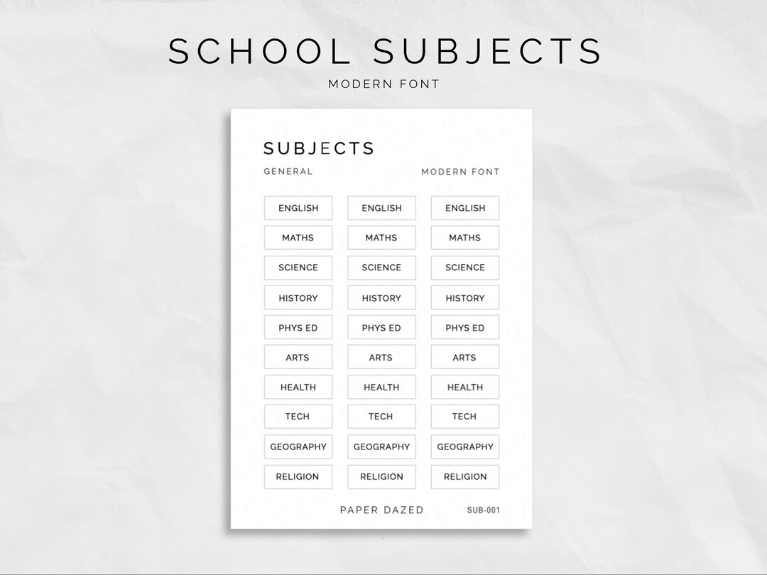School Subjects Stickers- MODERN Font, Stickers for School Students and ...