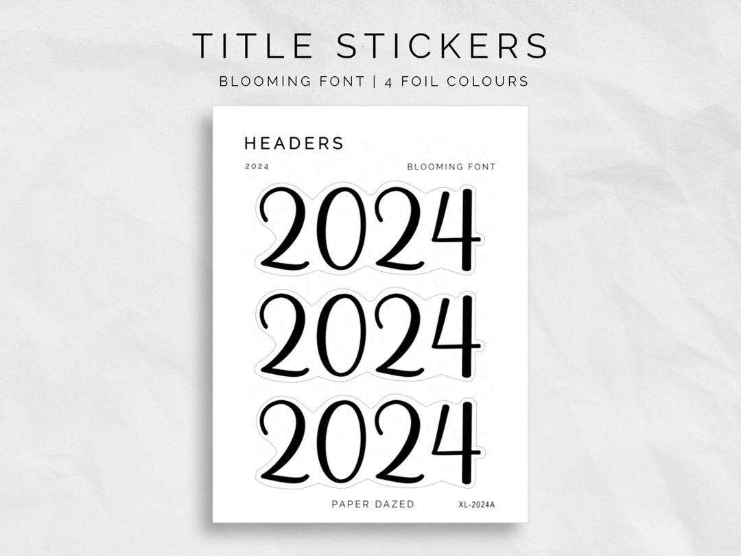 2024 Cover Page Stickers BLOOMING FONT, Yearly Title Page Stickers ...