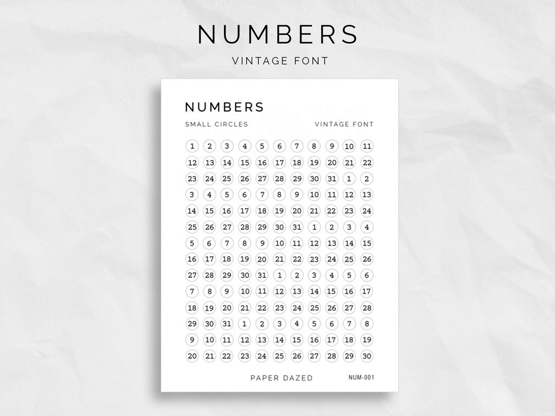 5mm Small Number Stickers VINTAGE Font Foiled Date Dot Stickers ...
