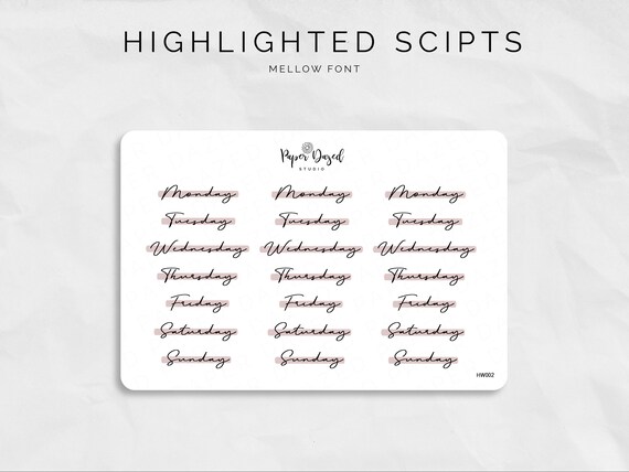 Highlighted Days of the Week Script Stickers Bullet Journal - Etsy ...