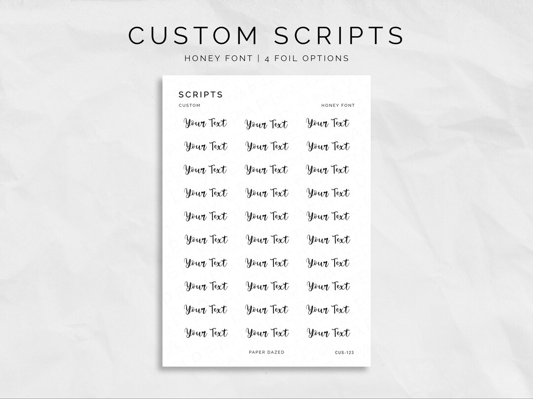Medium Custom Scripts HONEY Font Custom Stickers for - Etsy