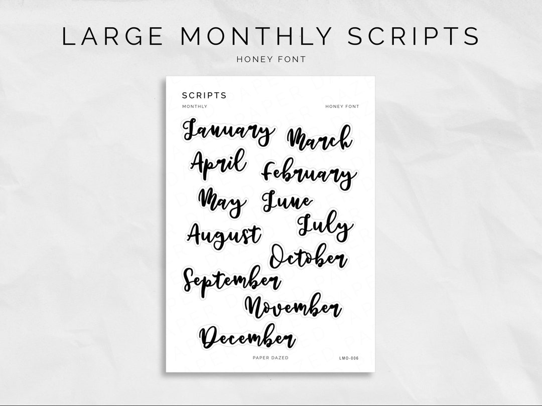 Large Monthly Scripts HONEY Font Bullet Journal Stickers, Planner ...