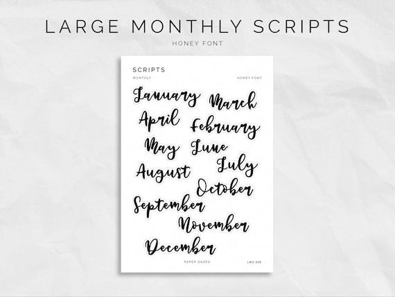 Large Monthly Scripts HONEY Font Bullet Journal Stickers - Etsy