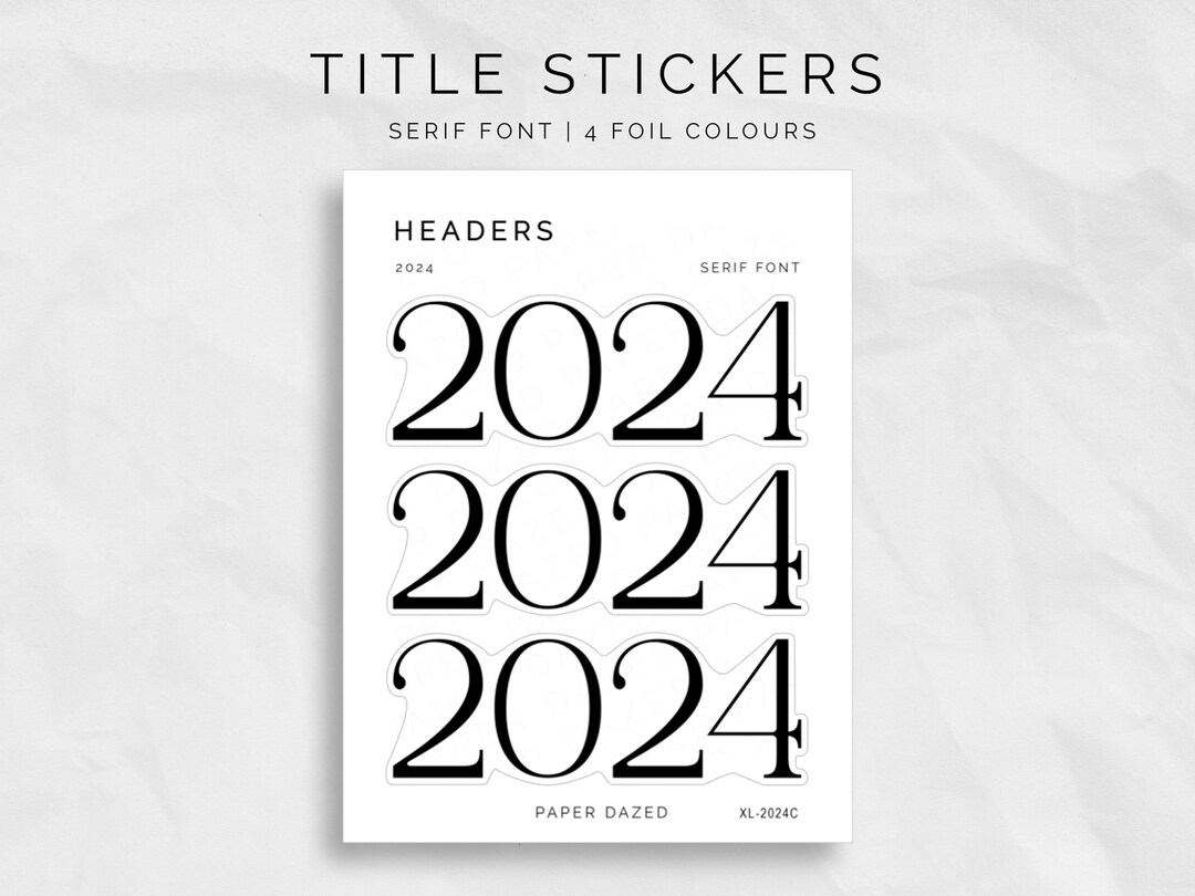 2024 Cover Page Stickers - SERIF FONT, Yearly Title Page Stickers ...