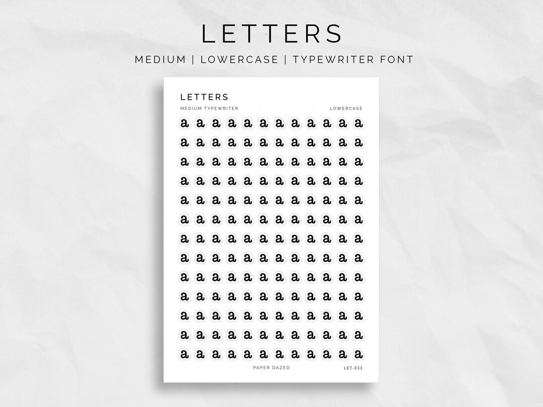 MEDIUM Lowercase Typewriter Letter Sticker Sheet, Single Alphabet ...