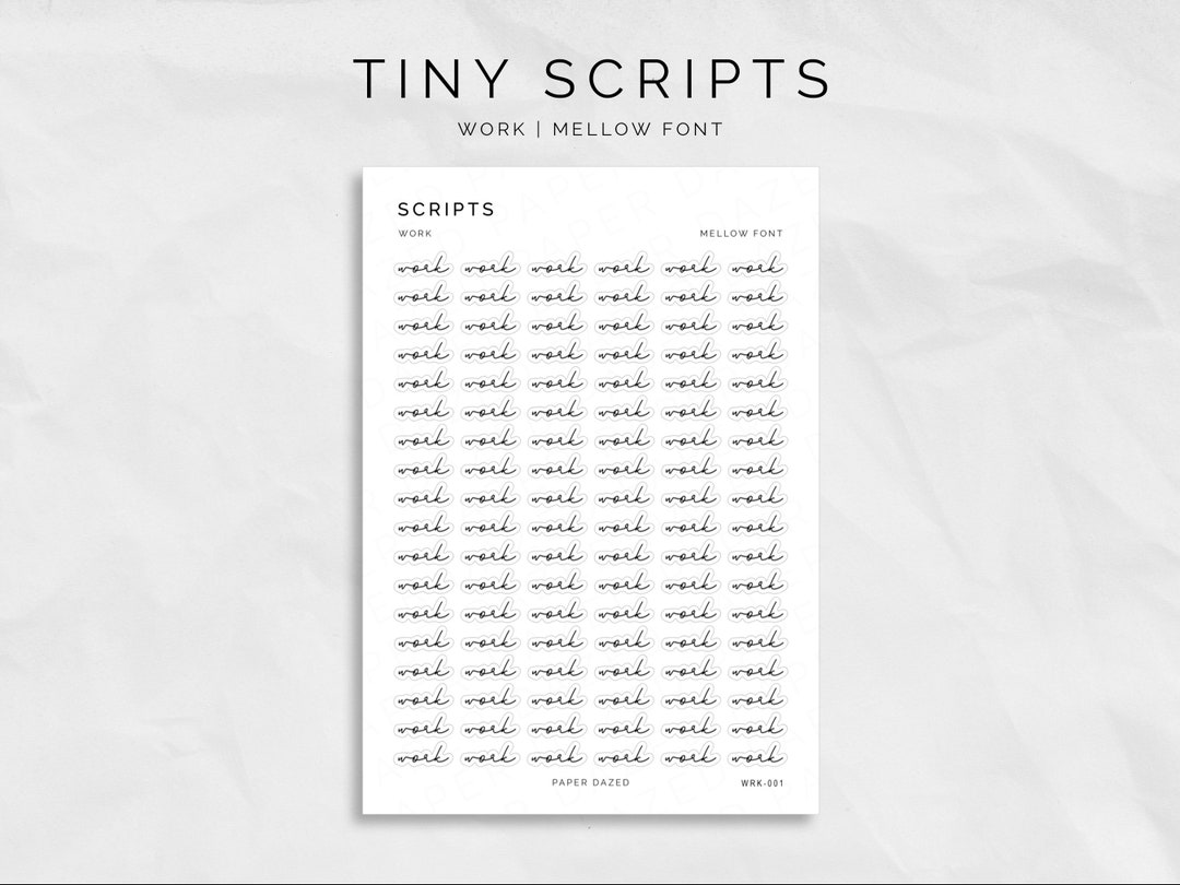 WORK Tiny Scripts - MELLOW Font, Script Stickers for Planners and Bullet Journals, Small Minimal ...