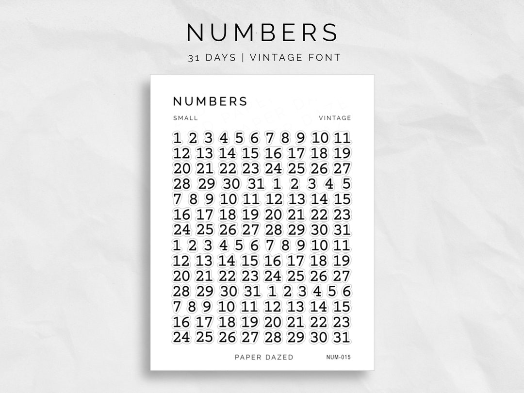 Vintage Font Number Stickers: 5mm Journal Dates - Etsy