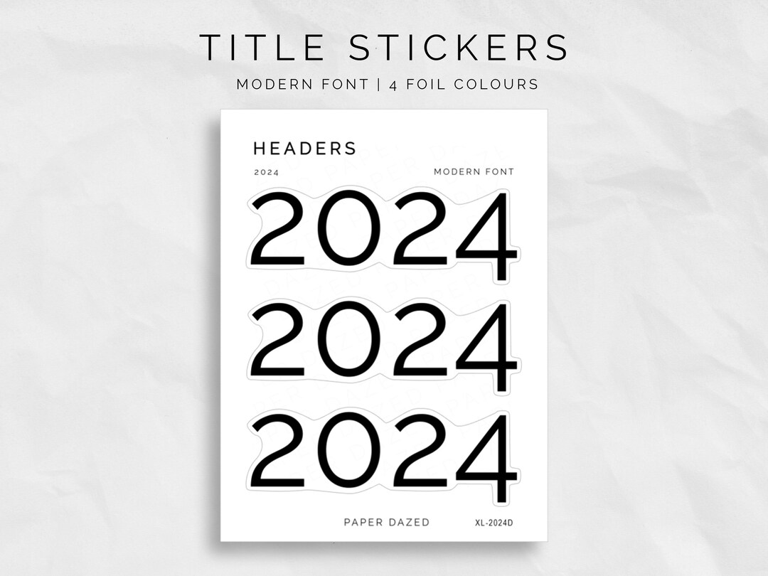 2024 Cover Page Stickers MODERN FONT, Yearly Title Page Stickers, Large ...