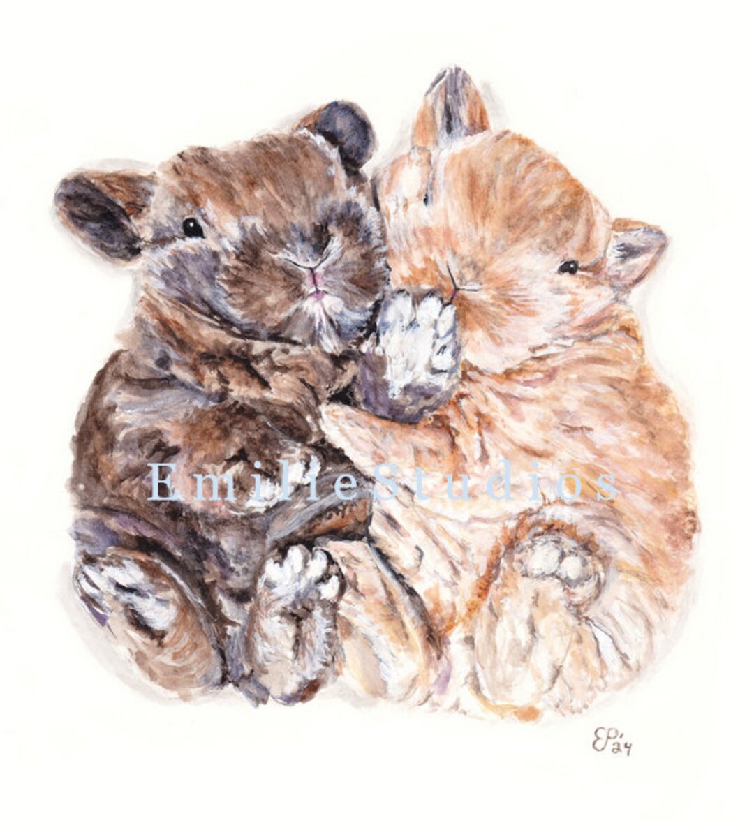 Baby Bunnies Cuddling Rabbit Watercolor Print | Bunny Gift | Pet ...