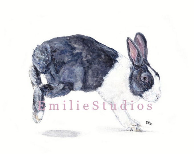 Blue White Rabbit Watercolor Painting Art Print Christmas Nursery ...