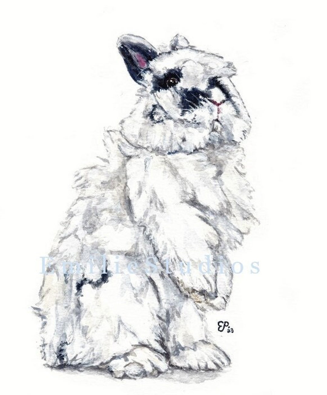 Jersey Wooly Broken Blue Standing Rabbit Watercolor Print - Etsy