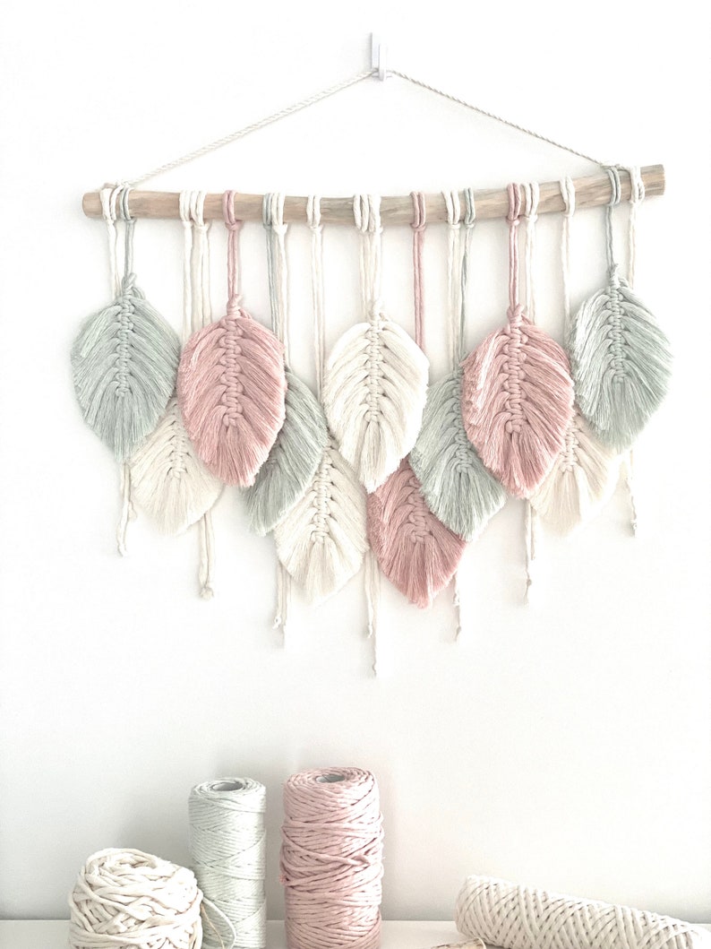Macrame Leaf Wall Hanging White and Pink Macrame Feather Wall - Etsy