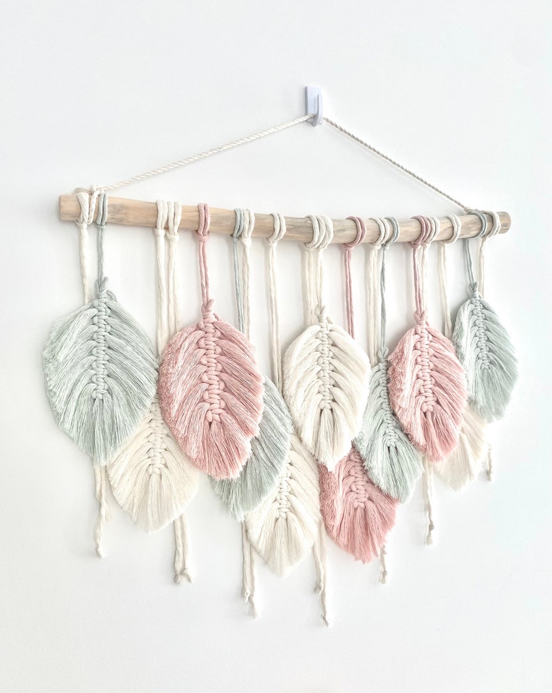 Macrame Leaf Wall Hanging White and Pink Macrame Feather Wall - Etsy