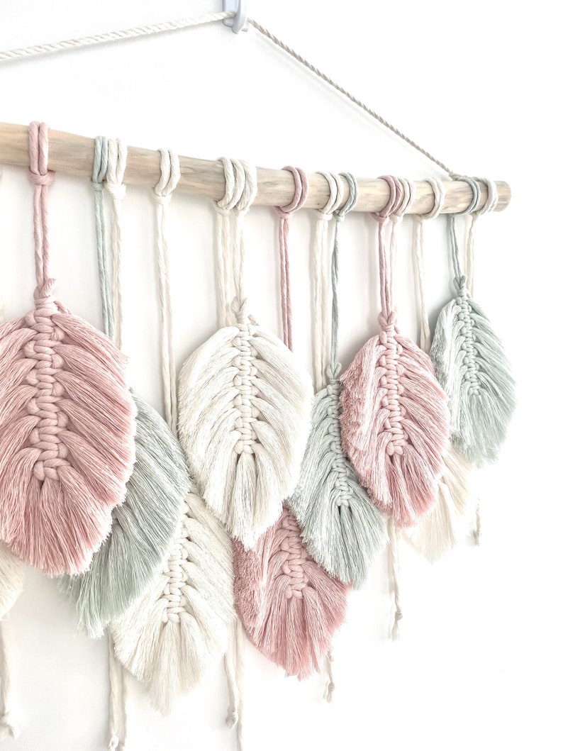 Macrame Leaf Wall Hanging White and Pink Macrame Feather Wall - Etsy