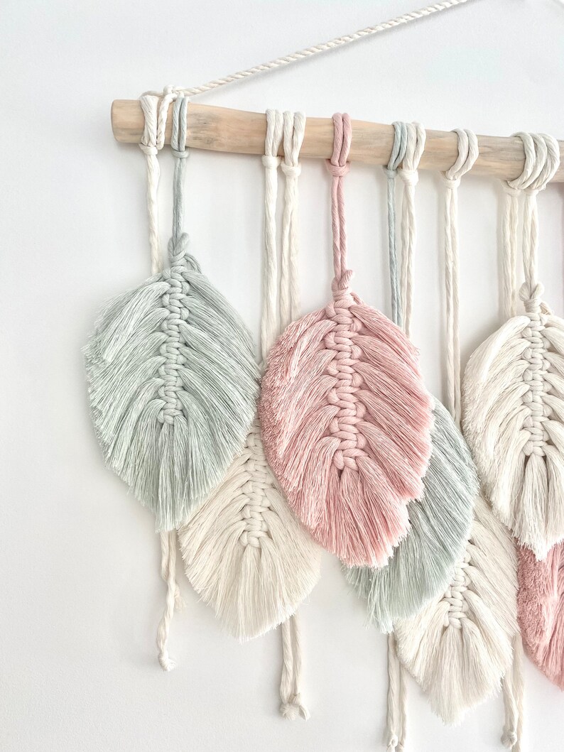 Macrame Leaf Wall Hanging White and Pink Macrame Feather Wall - Etsy