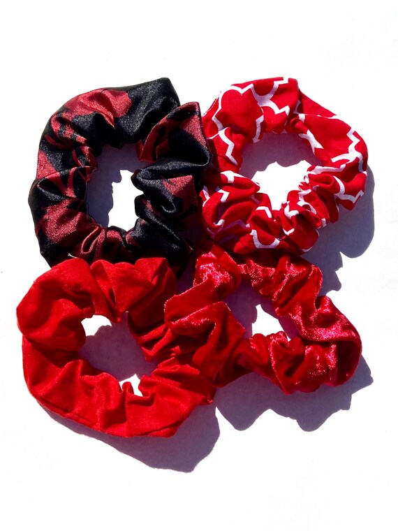 Red Scrunchies Pack of 4 Velvet Cotton Satin | Etsy