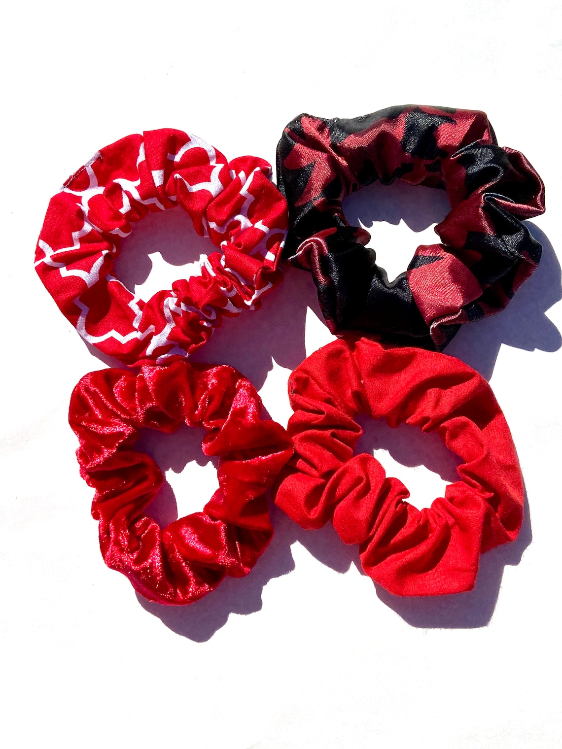 Red Scrunchies, Pack of 4, Velvet, Cotton, Satin - Etsy