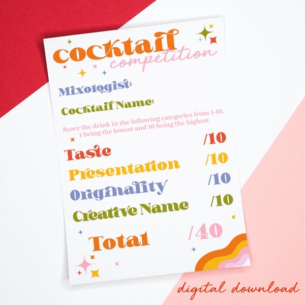 Cocktail Contest Score Card - Etsy