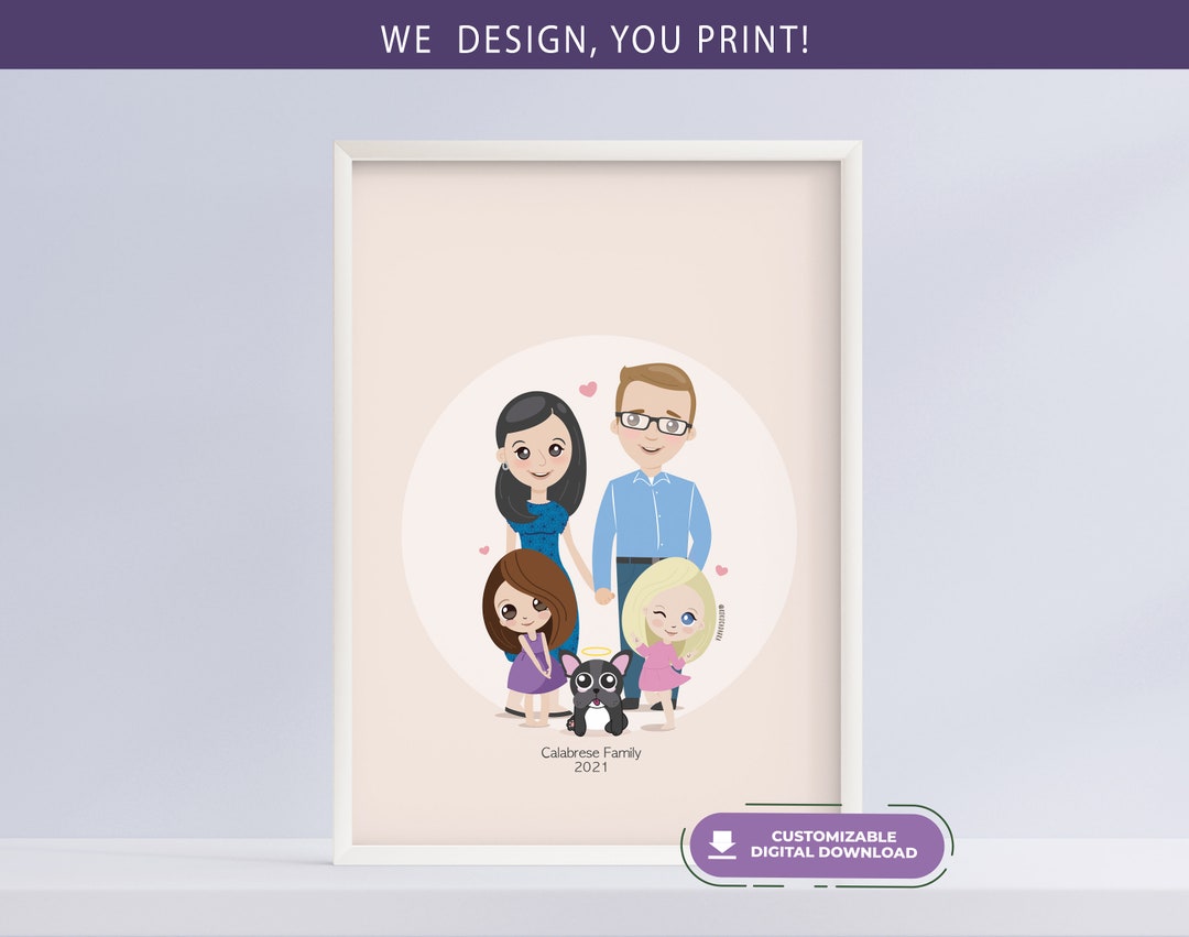 Custom Family Illustration, Custom Portrait Personalized Print, Gift ...